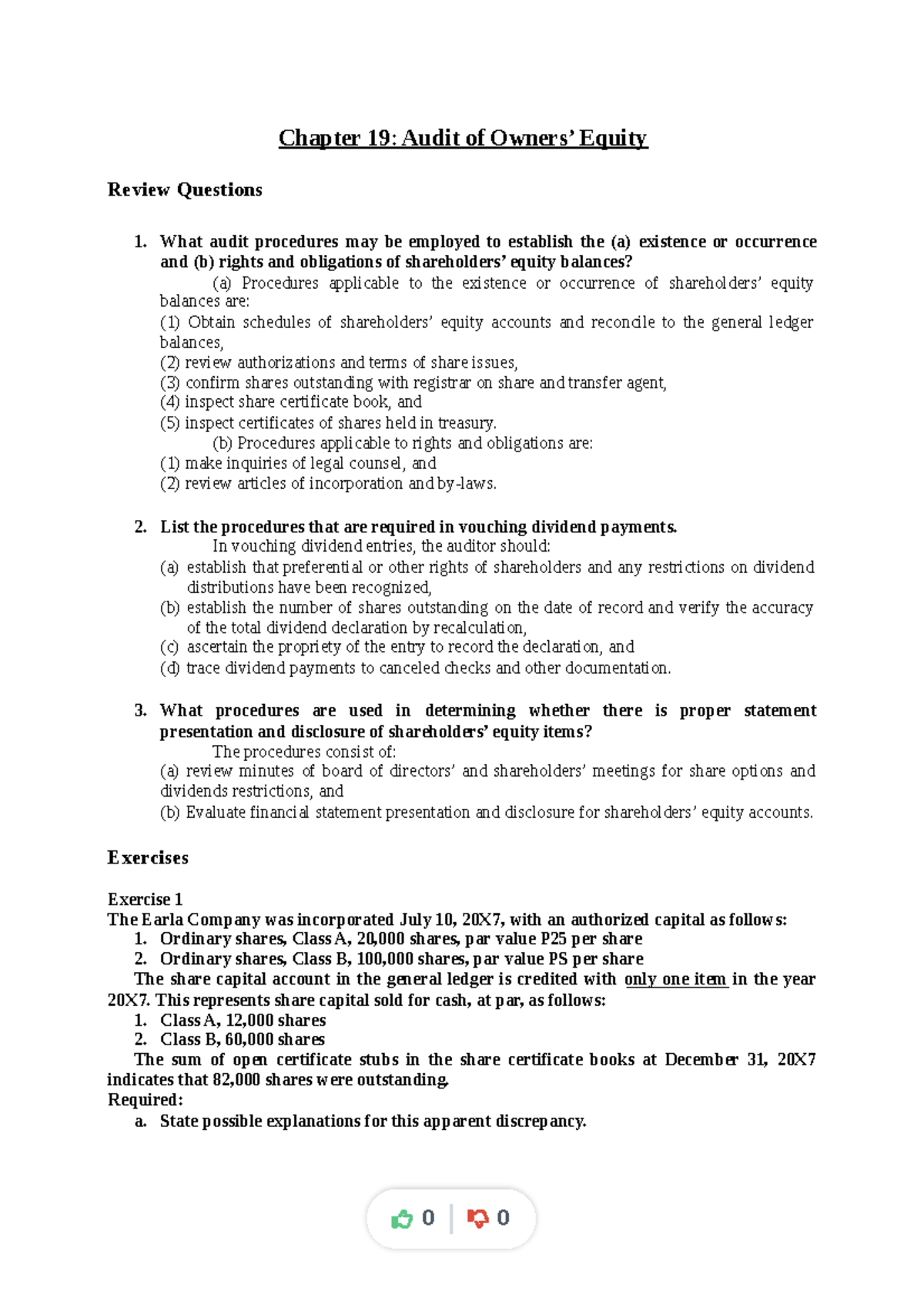 Audit of Owner's Equity Practice Set - Chapter 19: Audit of Owners ...