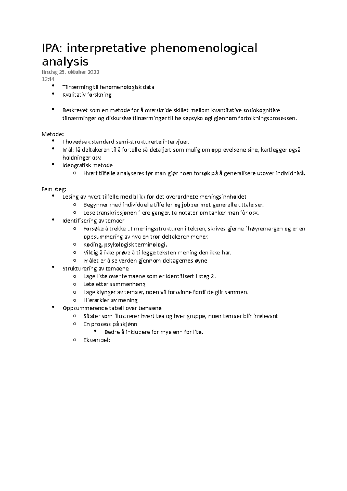 IPA fra forelesning - IPA kort sammendrag - IPA: interpretative ...