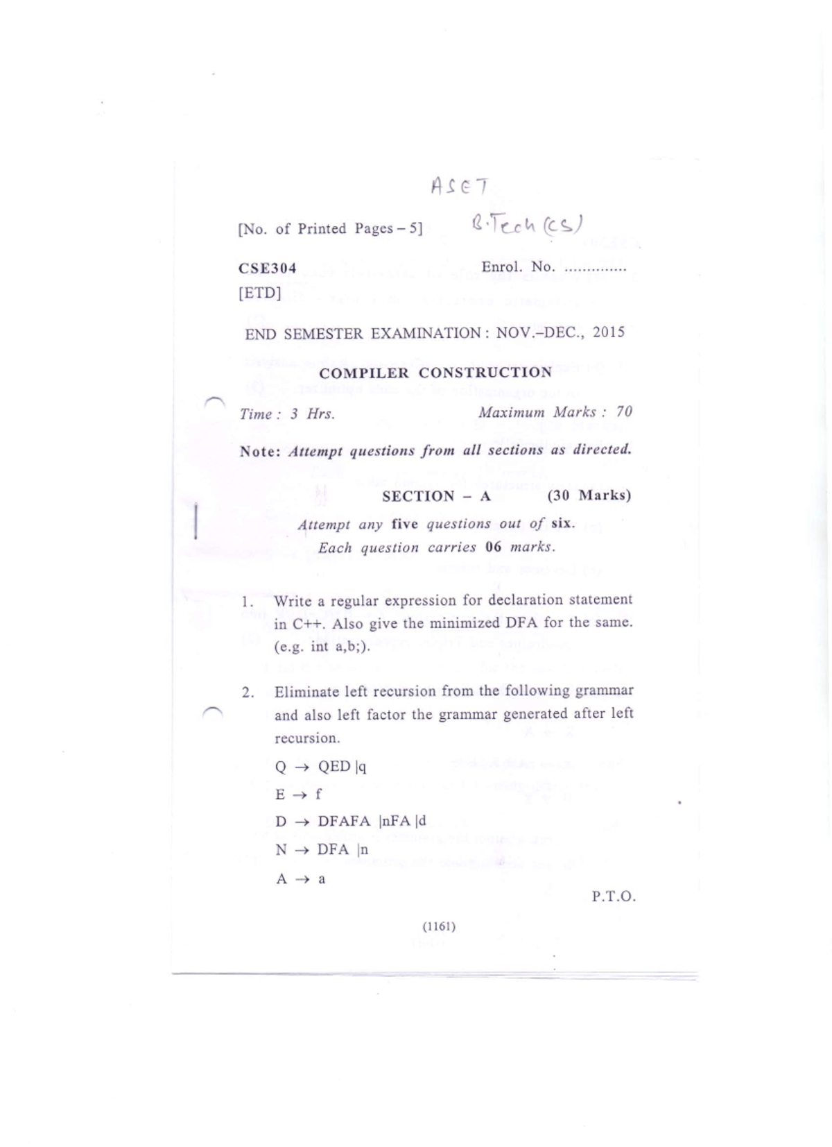 Compiler construction, CSE304, NOV-DEC, 2015 - data base management ...