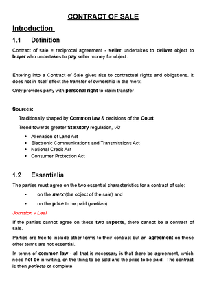 Chapter 3 - Law of Contract - Chapter 3: Basis of modern SA law: o Will theory = subjective ...