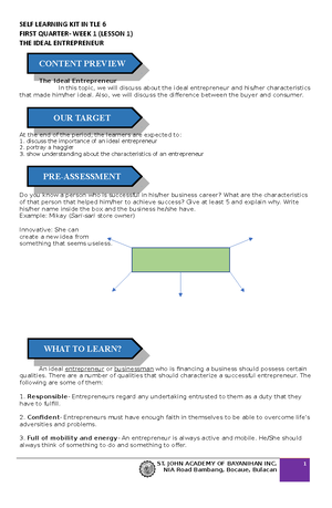 Lesson 18-19 - technology and livelihood education 11 - SELF LEARNING ...