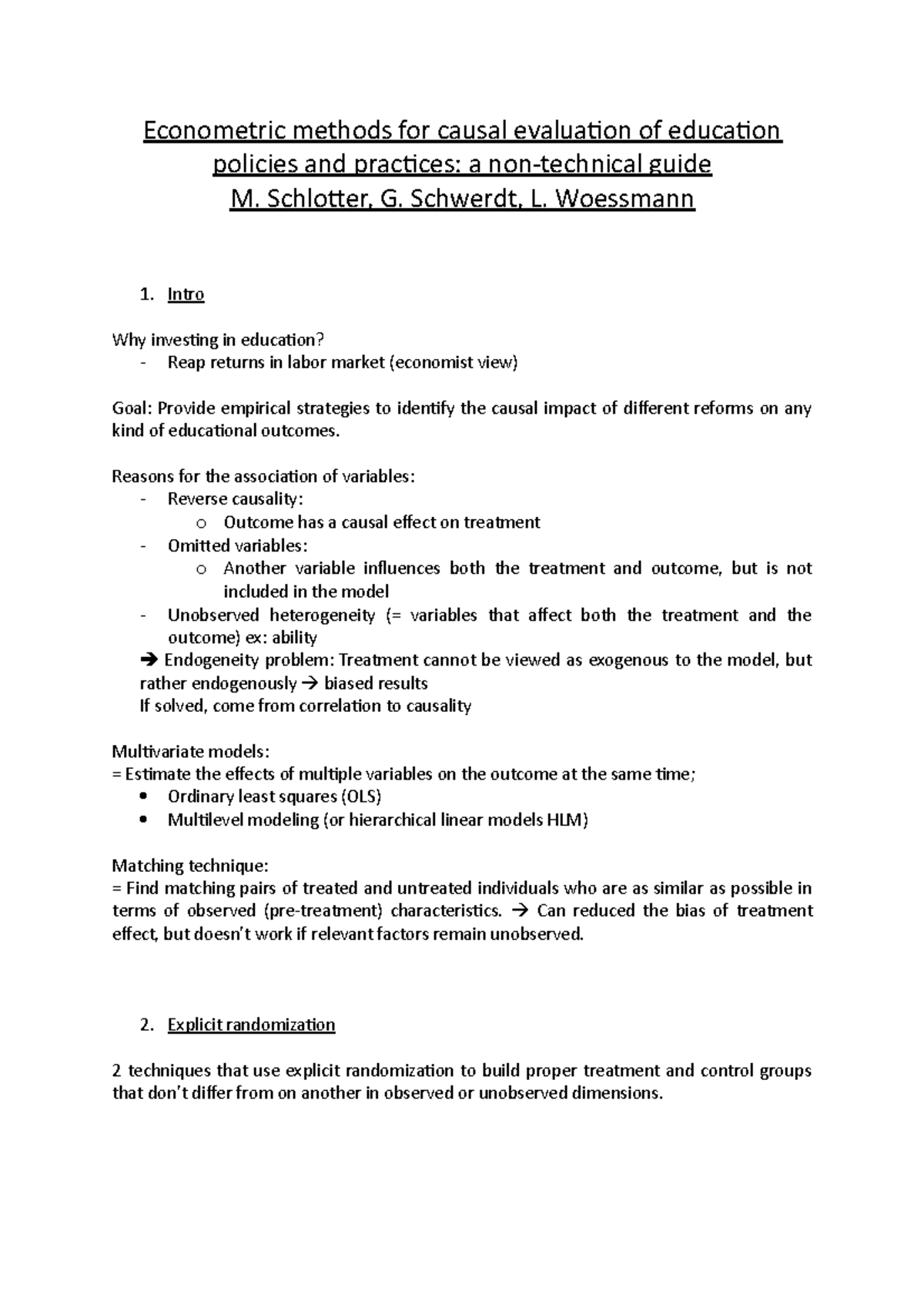 Econometric methods for causal evaluation of education policies and practices - Schlotter, G ...