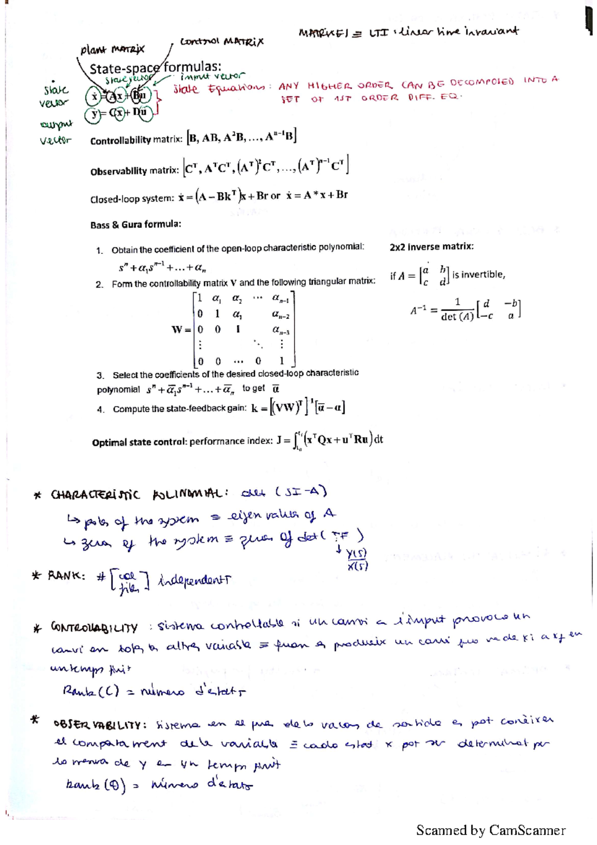 RESUMEN STATE SPACE - MWFJ LTI HM. compel J Controllability matrix: AB ...
