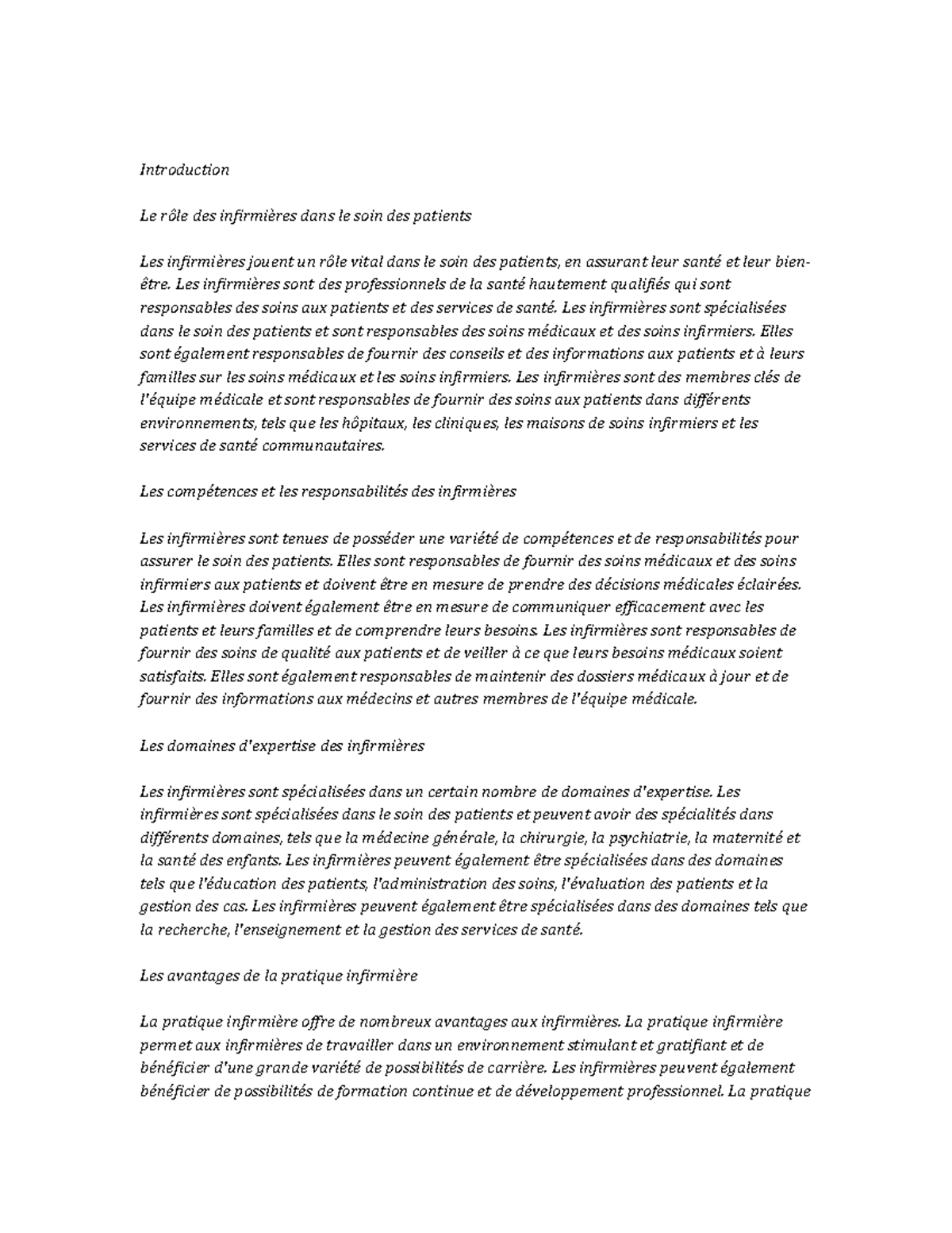Nursing Study Notes - Introduction Le rôle des infirmières dans le soin ...