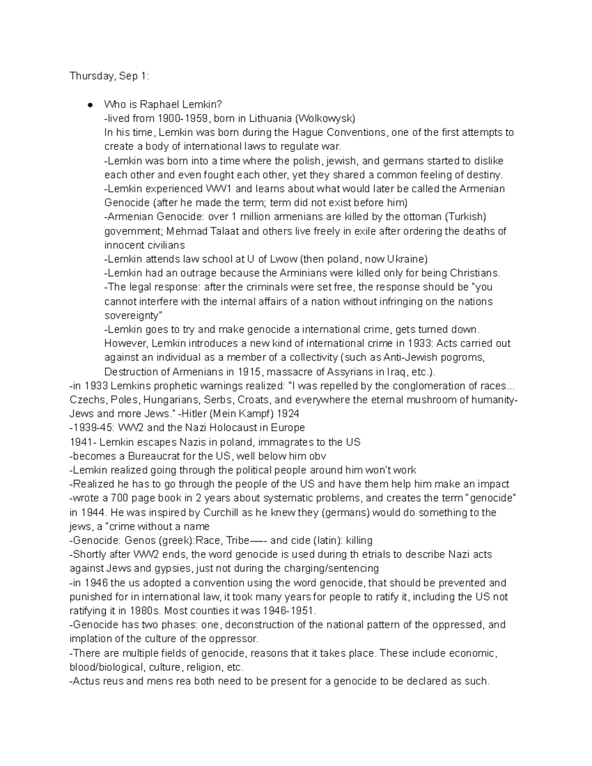 Genocide Notes pt 1 - Thursday, Sep 1: Who is Raphael Lemkin? -lived ...