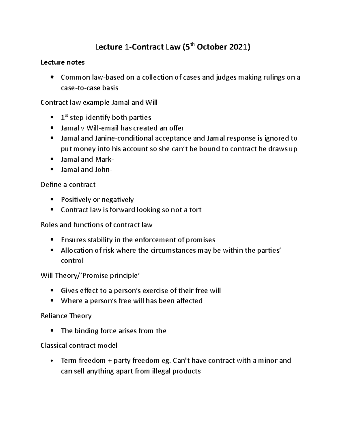 Lecture 1 Contract Law 5th October 2021 Lecture 1 Contract Law 5th October 2021 Lecture