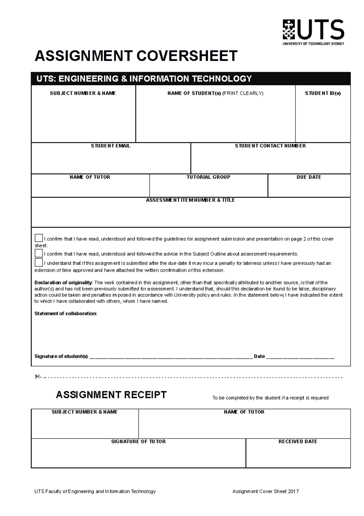 FEIT assignment coversheet - ASSIGNMENT COVERSHEET UTS: ENGINEERING ...