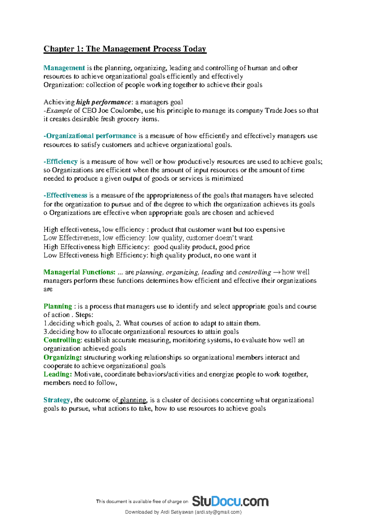Summary essentials of contemporary manag - Chapter 1: The Management ...
