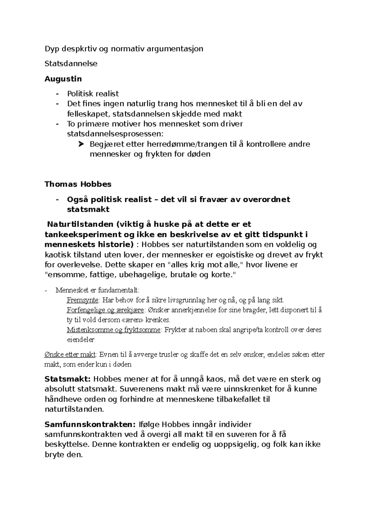 Oppsumering av poltiske filisofer - Dyp despkrtiv og normativ ...