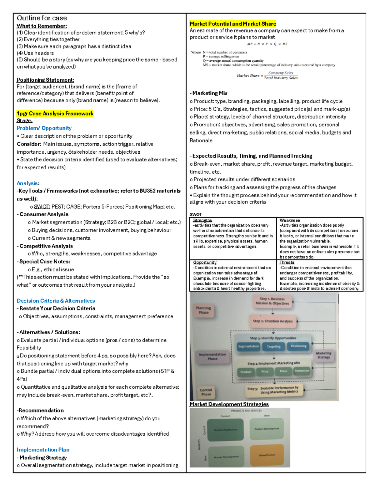 Marketing Exam cheat sheet - Outline for case What to Remember: (1 ...