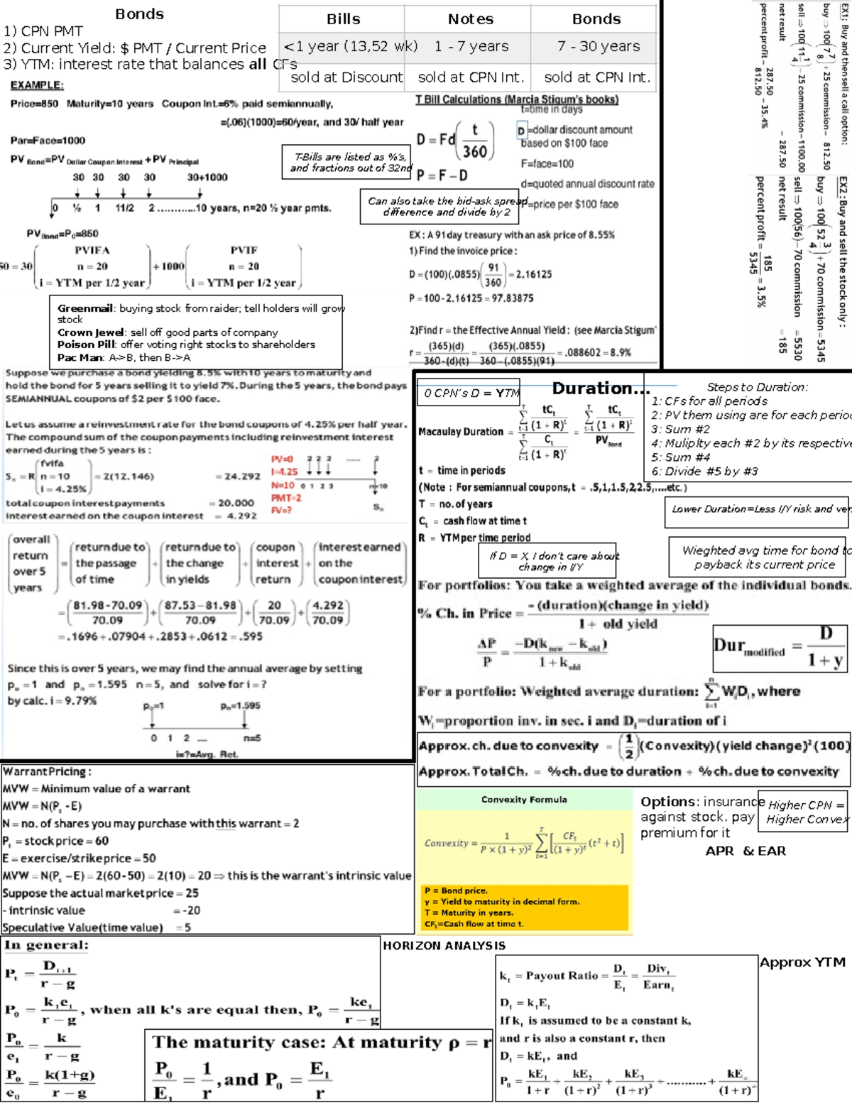 IA Part TWO Cheat Sheet final 1 - Bonds 1) CPN PMT 2) Current Yield ...