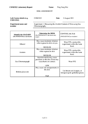 Expt Spec Urforma students 2022 - CHM2922 Laboratory Report Name: PRE-LAB CHECKLIST ARRIVE TO ...