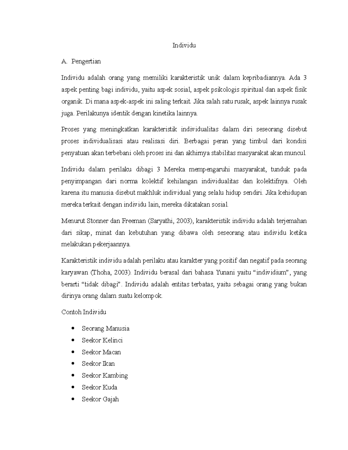 Peranan individu dalam Lingkungan Sosial - Individu A. Pengertian ...
