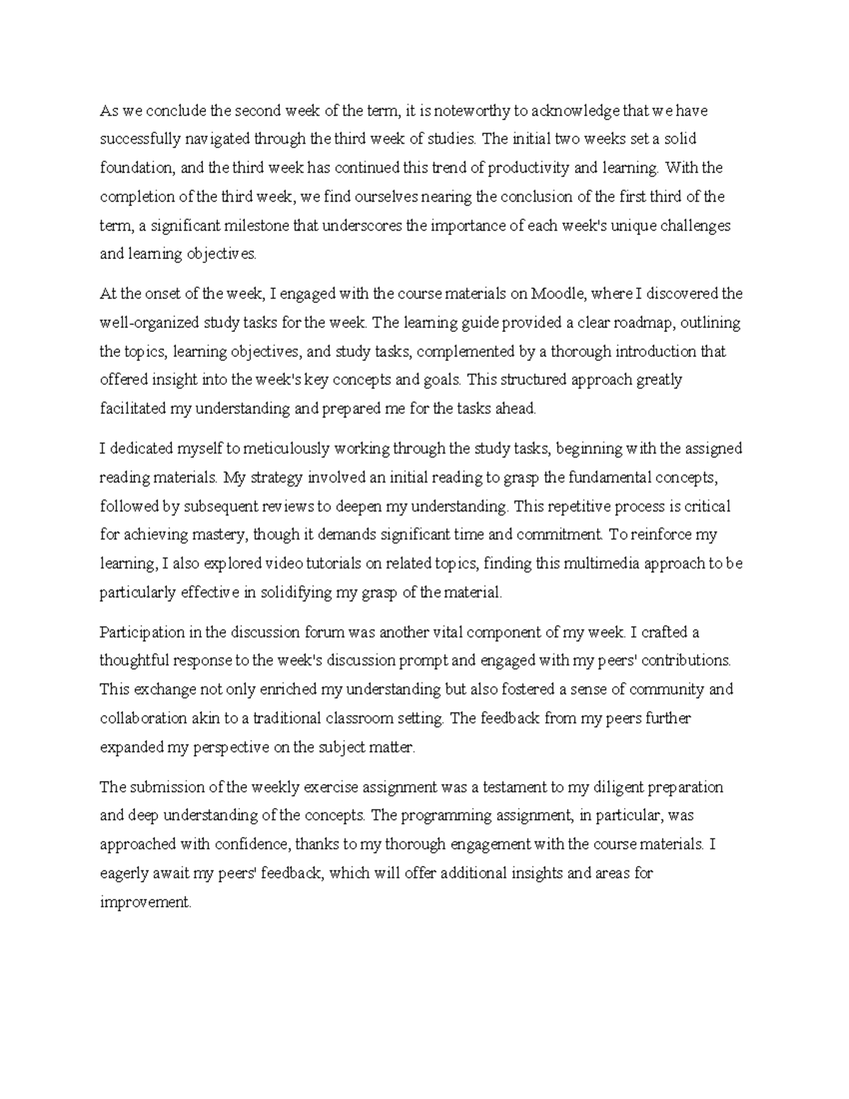 LJ 3 - Assignments - As we conclude the second week of the term, it is noteworthy to acknowledge ...