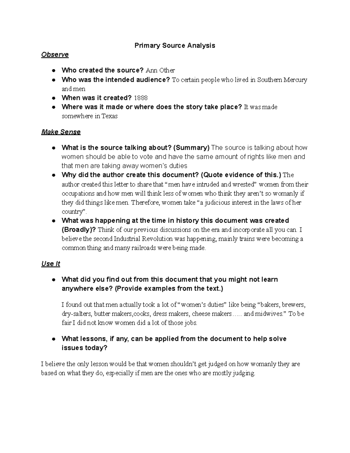 Primary Source Analysis - Primary Source Analysis Observe Who created ...
