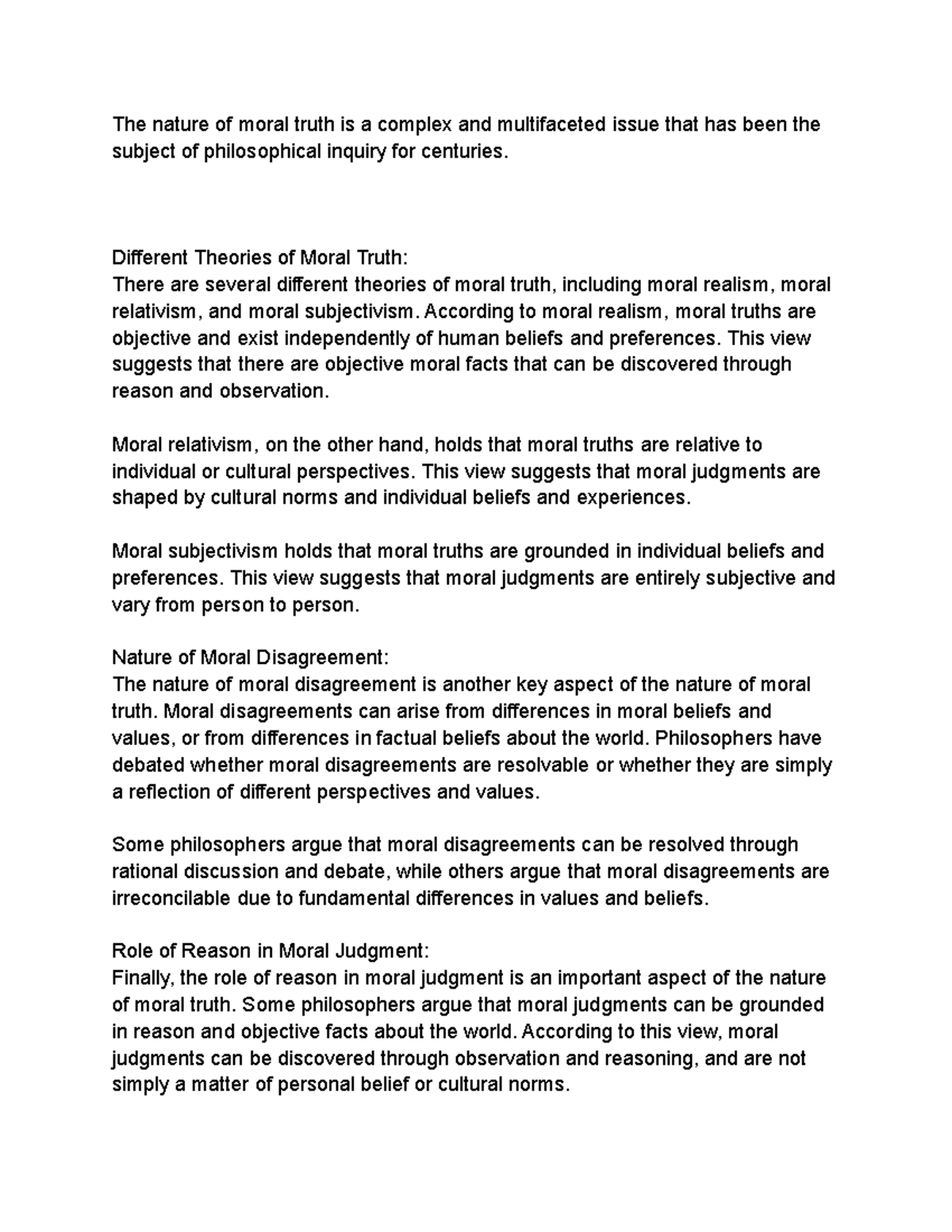 The Nature of Moral Truth - The nature of moral truth is a complex and ...