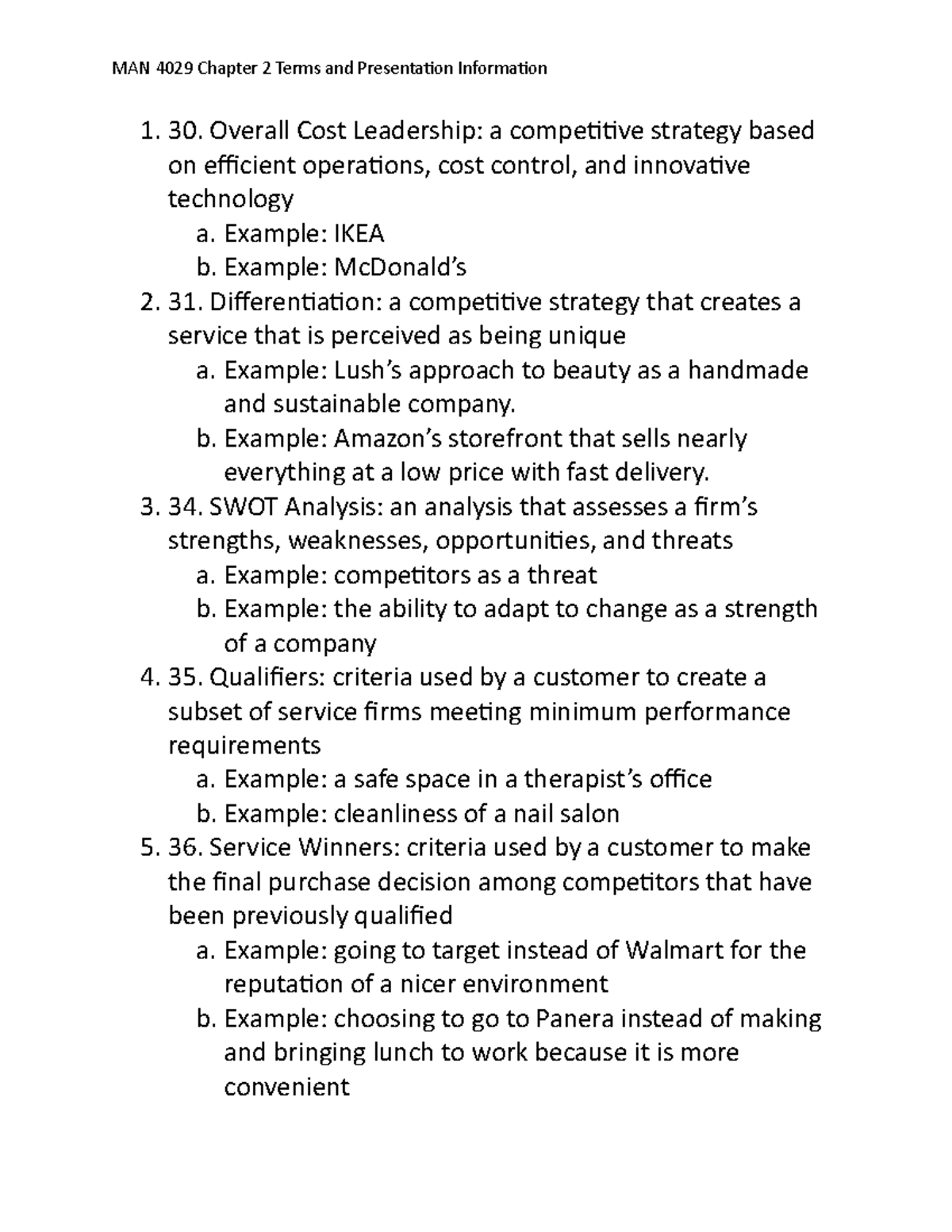 Chapter 2 Service Operations - MAN 4029 Chapter 2 Terms and ...