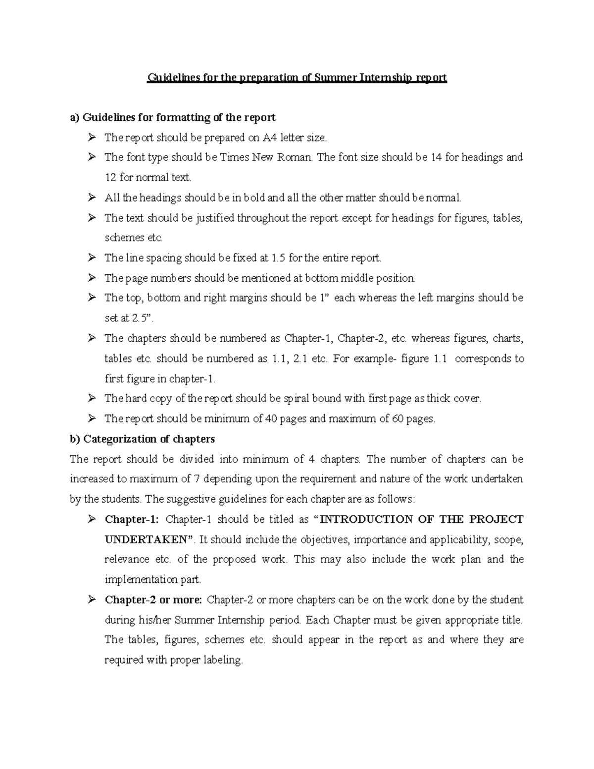 Guidelines for summer training report - Guidelines for the preparation ...