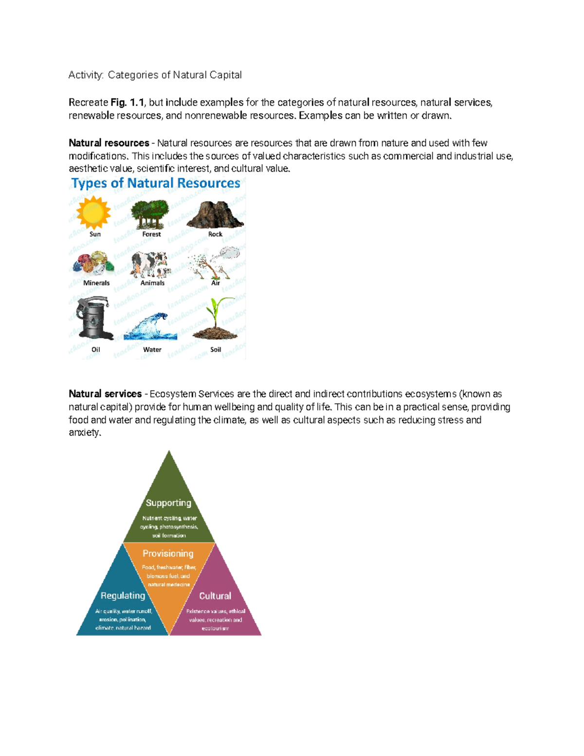 Activity Categories of Natural Capital - Activity: Categories of ...
