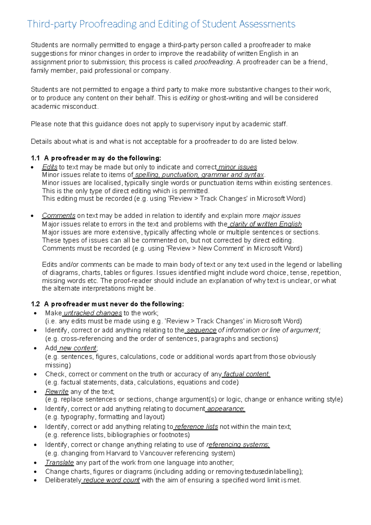 Academicmisconductproofreadingguidance - Third-party Proofreading and ...