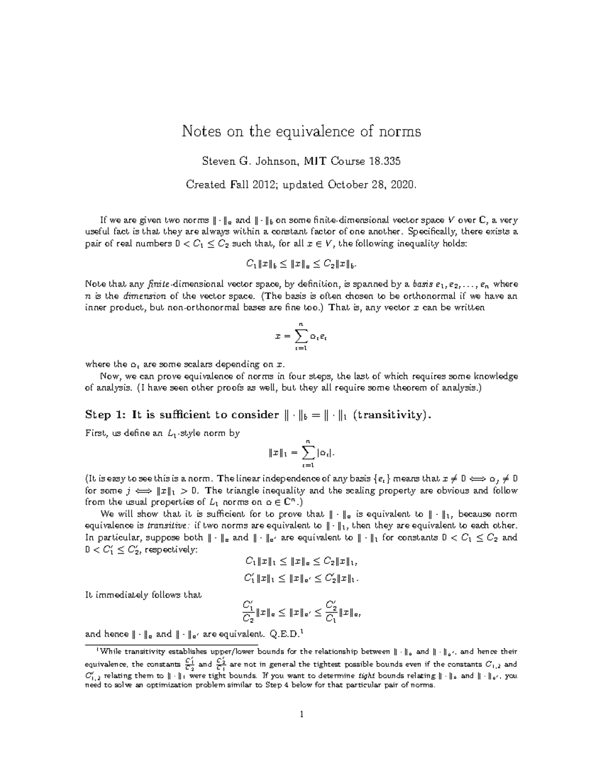 Norm-equivalences - Notes on the equivalence of norms Steven G. Johnson ...