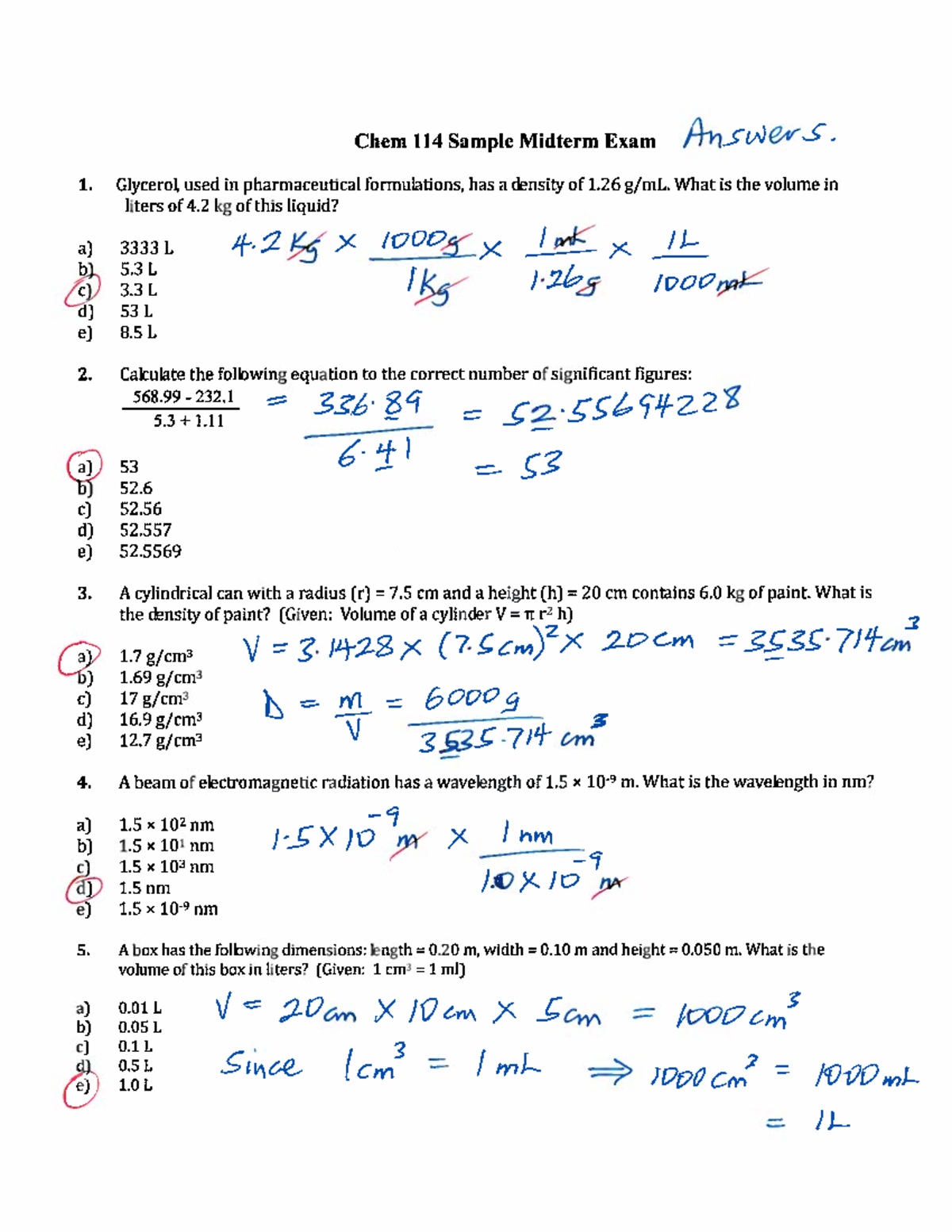 Sample Practice Exam 2016 Questions And Answers Chem 114 3 Warning Decodescan Unexpected