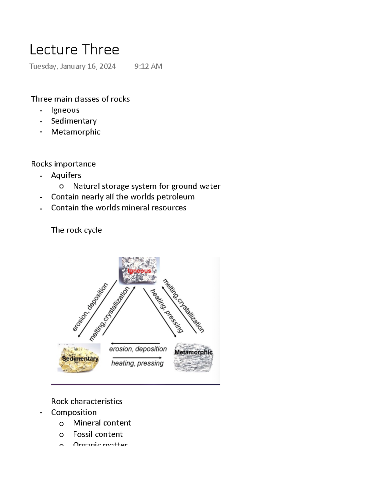 Lecture Three - Three main classes of rocks Igneous Sedimentary ...