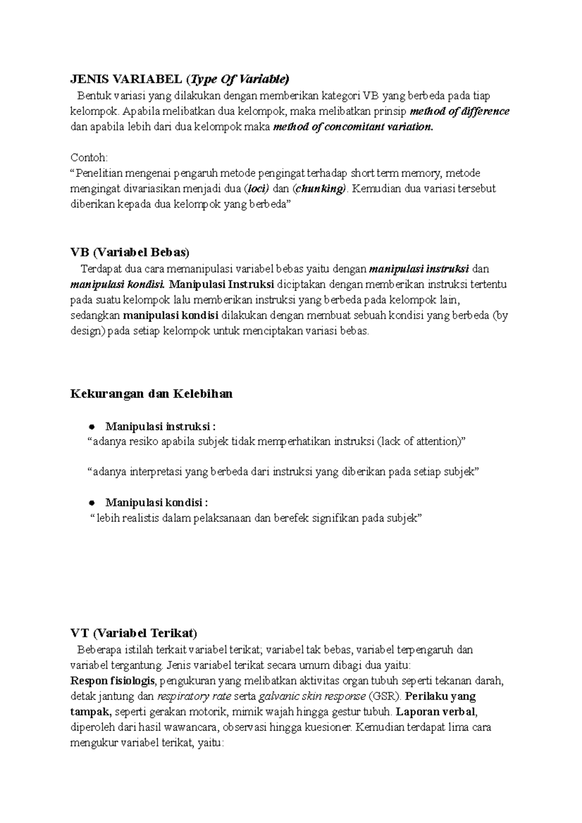 Resume Psikologi Eksperimen - JENIS VARIABEL ( Type Of Variable) Bentuk ...