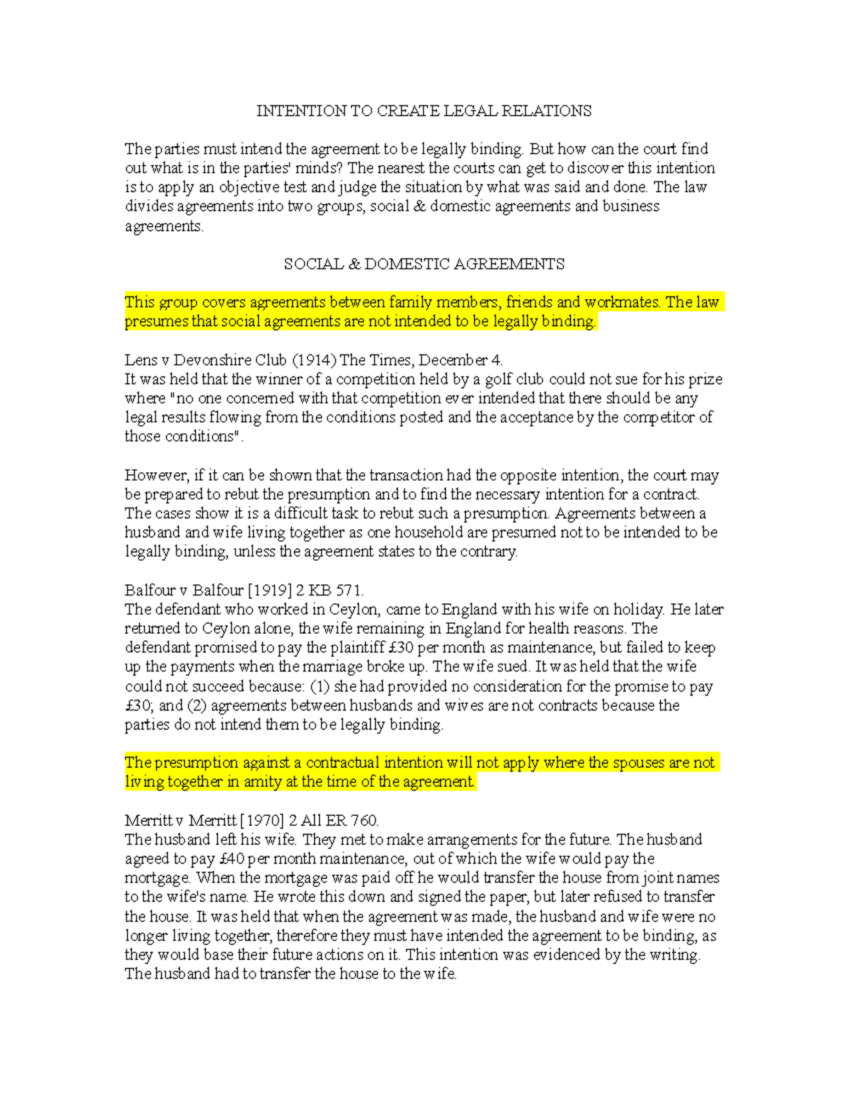 Intention to Create Legal Relations - INTENTION TO CREATE LEGAL ...