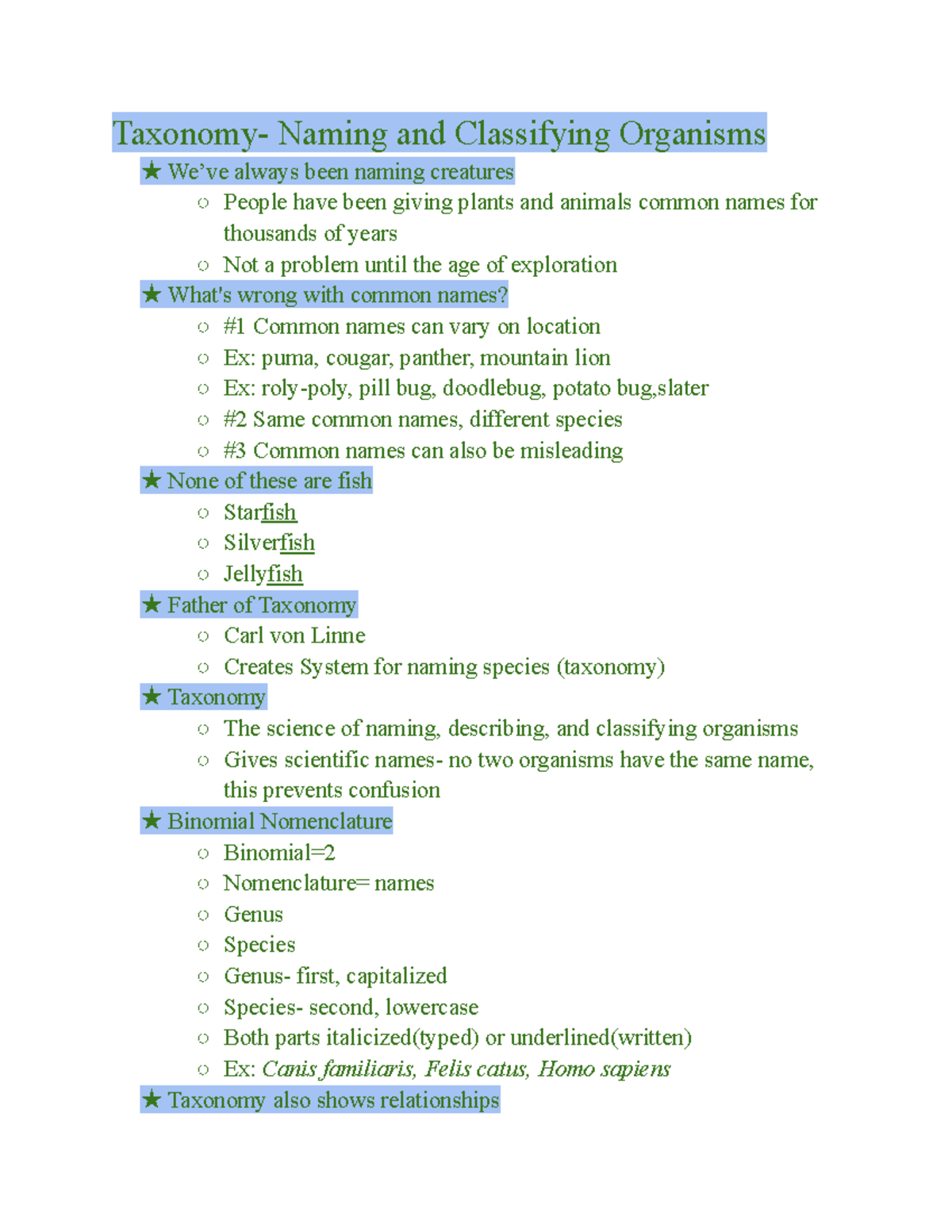 Introduction to biology Taxonomy - Naming and Classifying Organisms ...