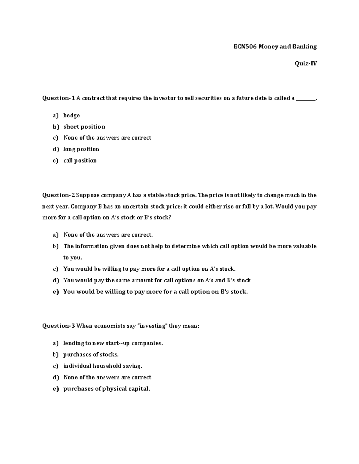 Weekly Quizzes- Quiz 4 - Cecn 506 - Toronto Met - Studocu