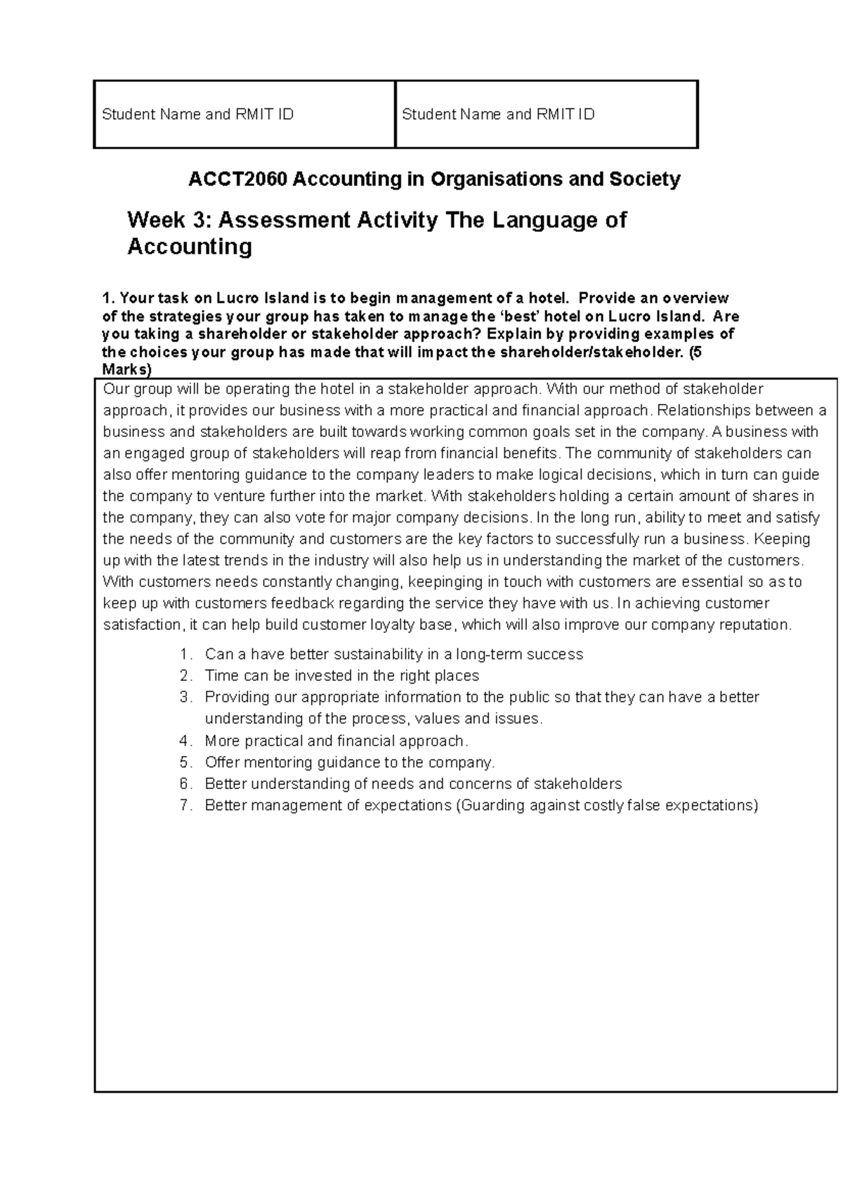 Assessment 1 part 1 (15%) - Student Name and RMIT ID Student Name and ...