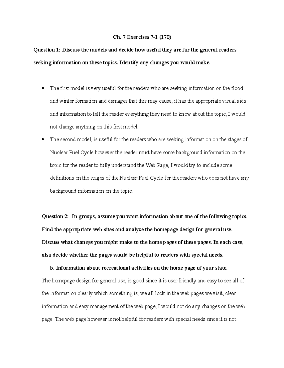 Ch. 7 Exercises 7-1 (170) - Ch. 7 Exercises 7-1 (170) Question 1 ...