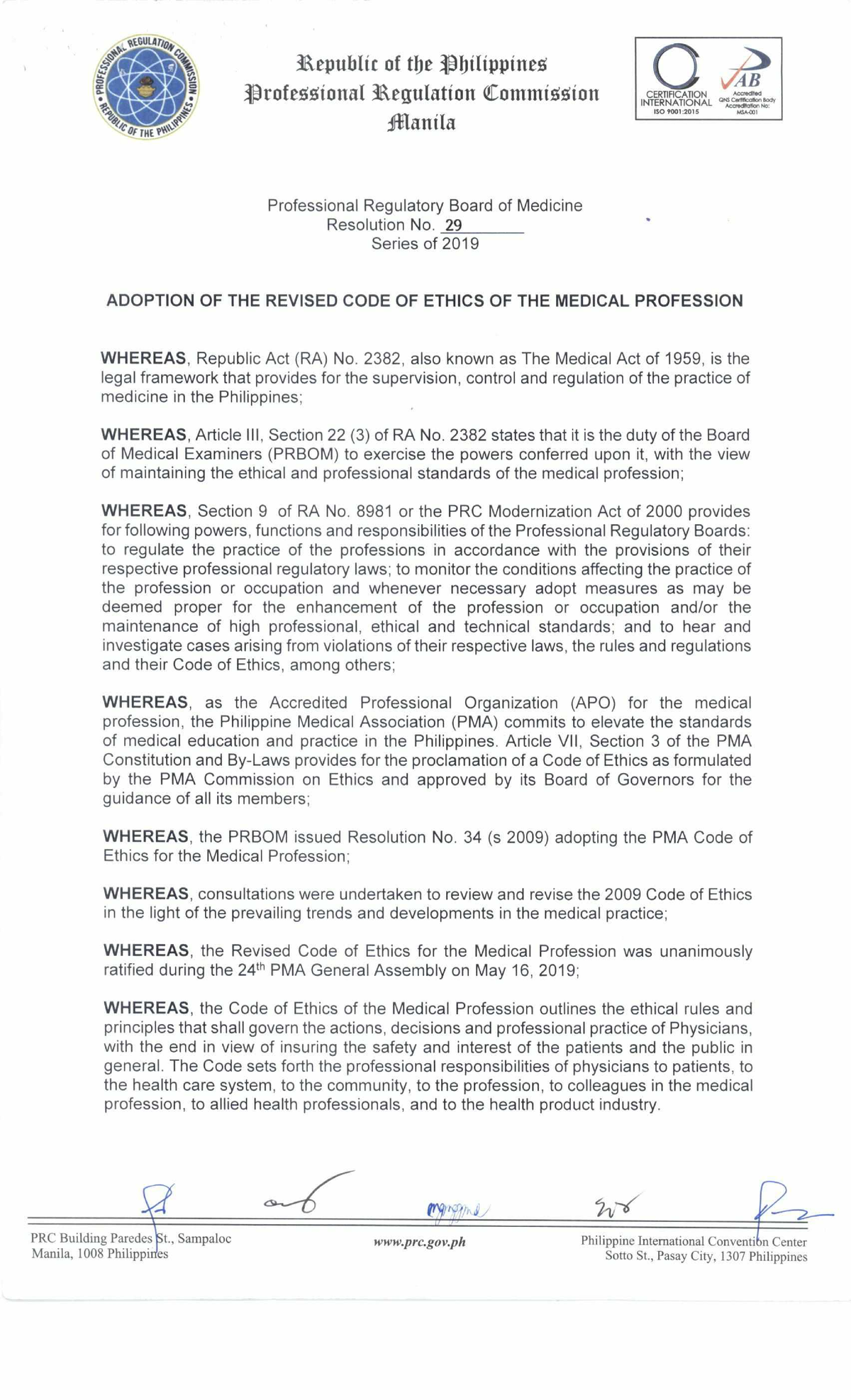 Medicine Code of Ethics - CAB INTERNATIONAL CERTIFICATION ISO 9001 ...