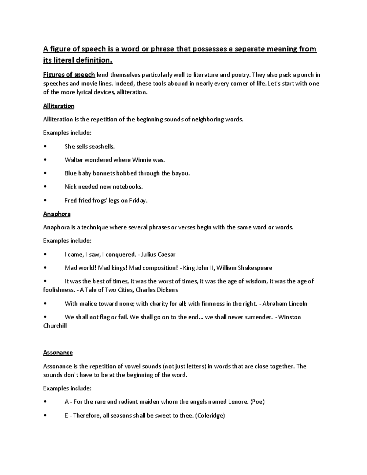 Figures of Speech and Examples For Students - Education - UCC - Studocu