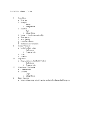 BADM 2233 Exam 2 Review info - BADM 2233 Exam 2 Review Probability ...