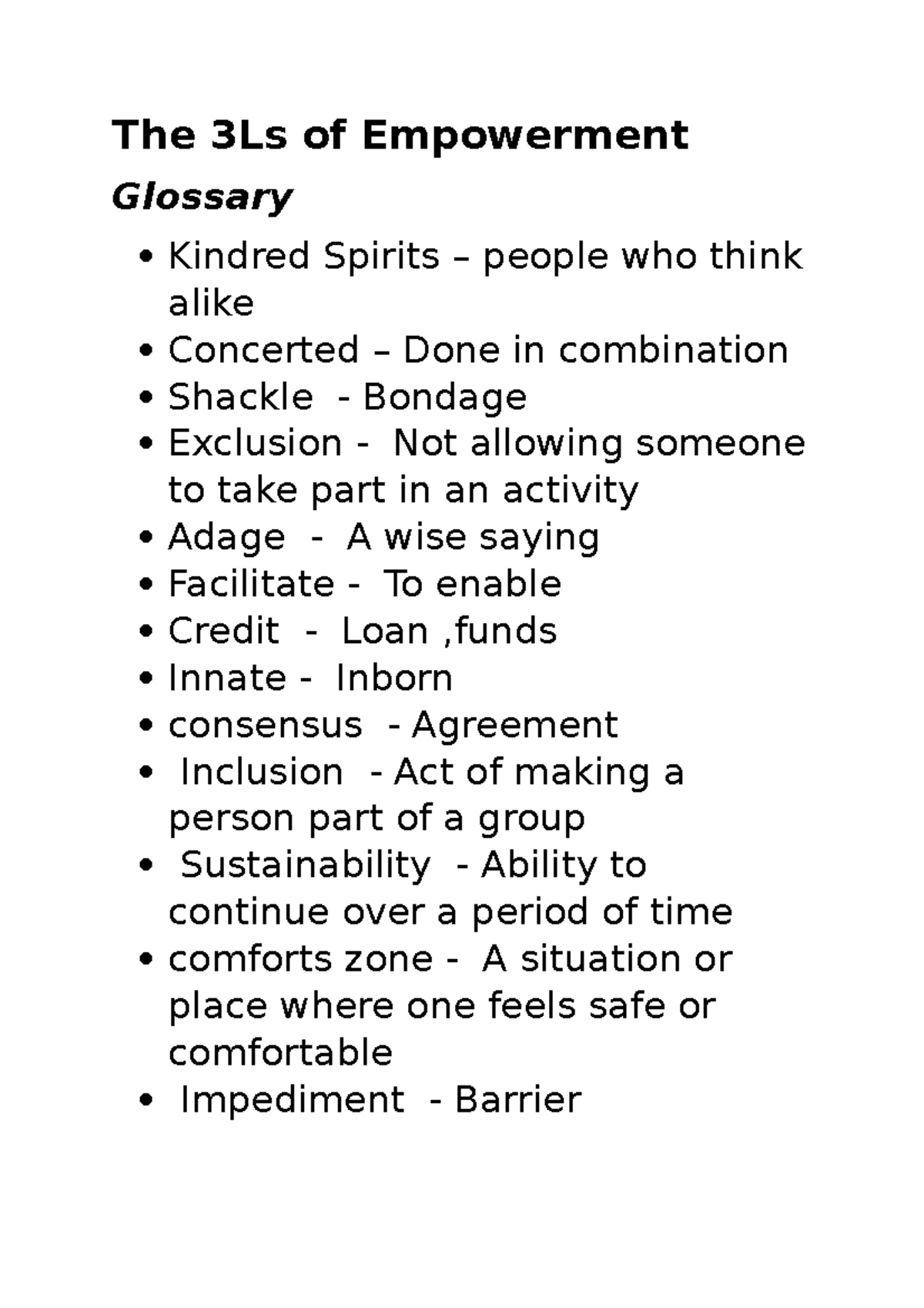 English Class 12 - It is useful - The 3Ls of Empowerment Glossary ...