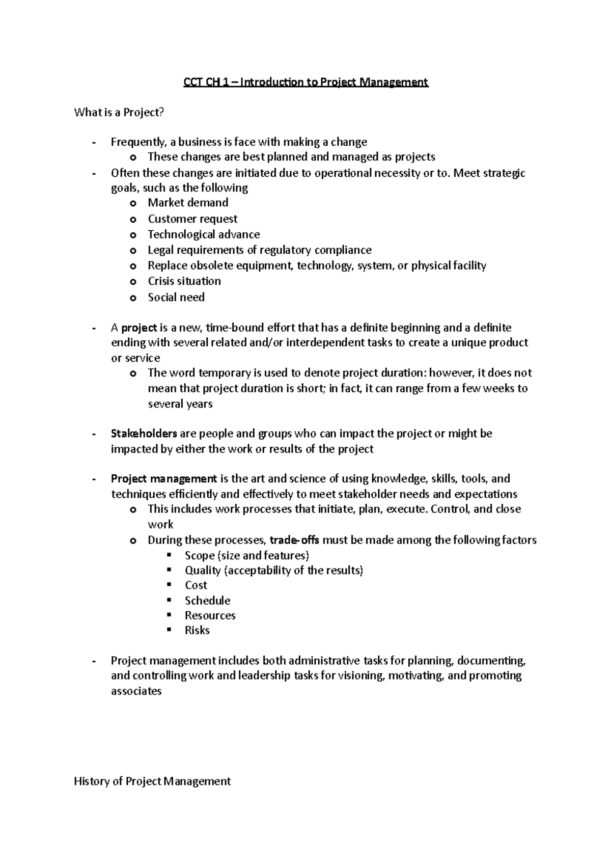 CCT CH 1 - Summaries of the very long course chapters, - CCT CH 1 ...