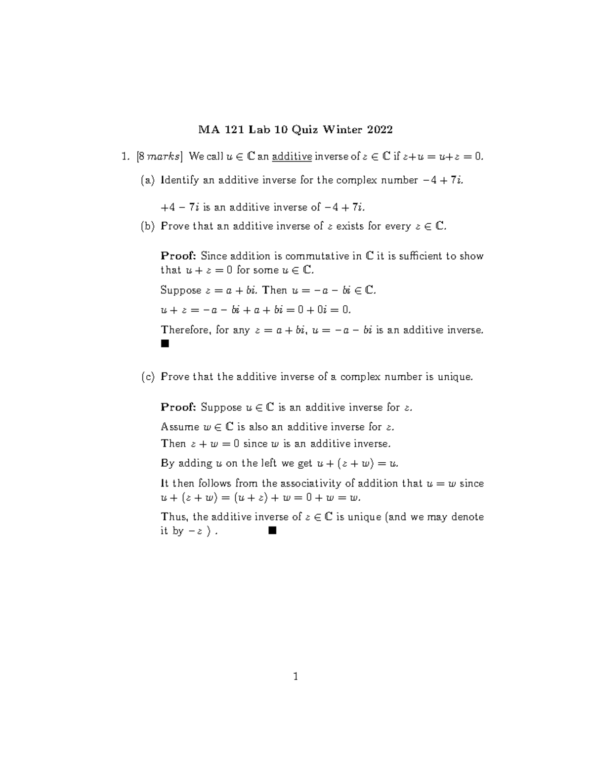 MA121 Lab10Soln W 22 V2 - LAB PREPARATION - MA 121 Lab 10 Quiz Winter ...