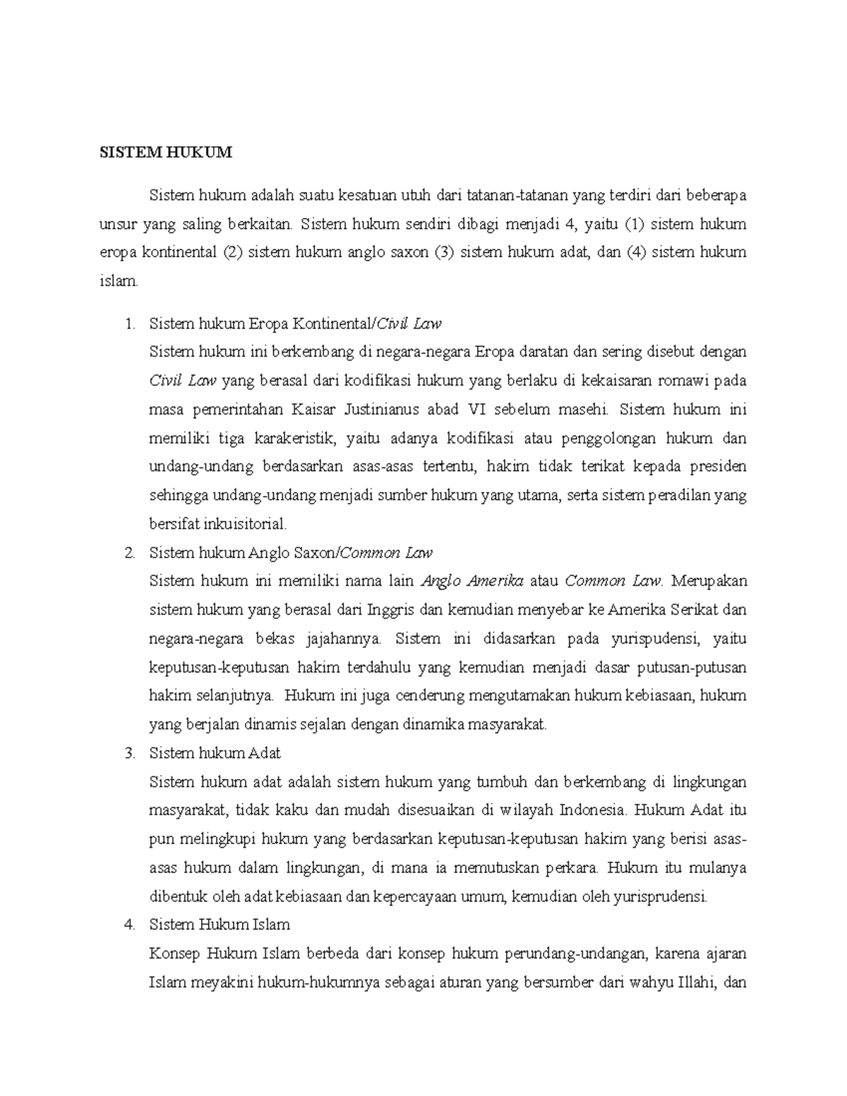 PIH - Sistem hukum - SISTEM HUKUM Sistem hukum adalah suatu kesatuan utuh dari tatanan-tatanan ...