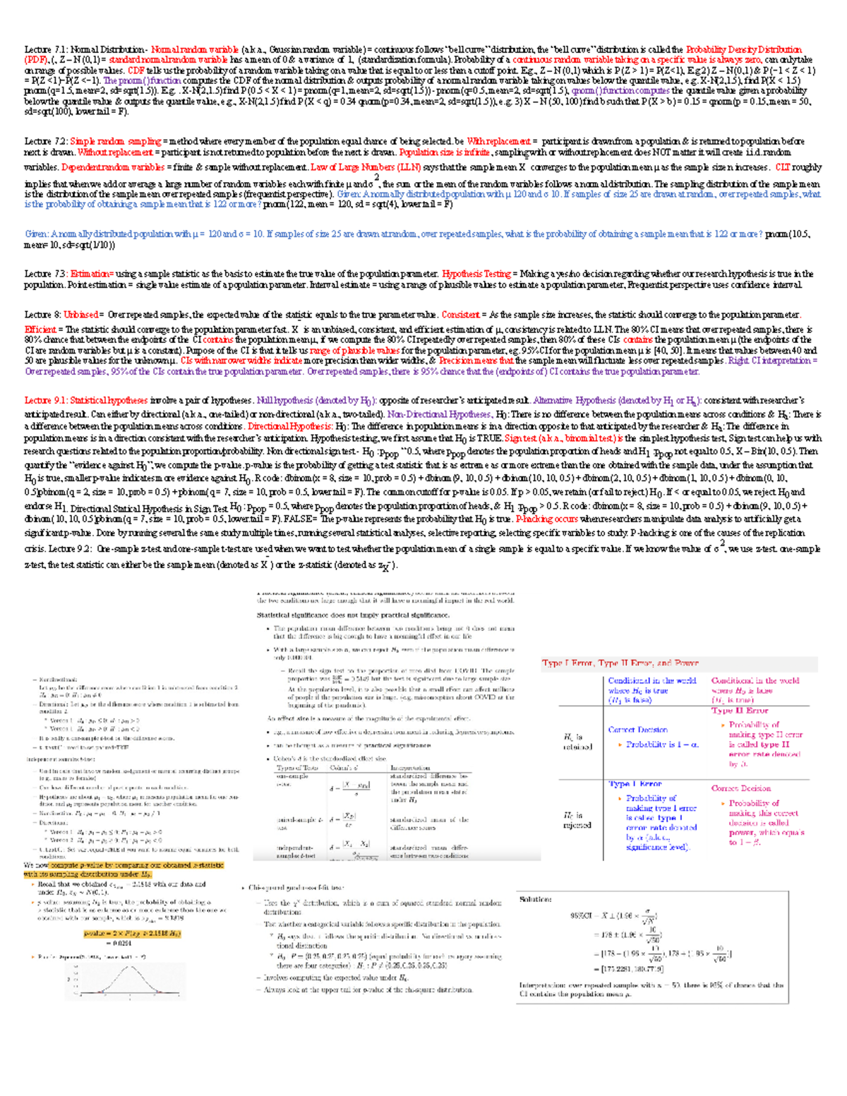 Exam cheat sheet stats 2022 - PSYC 2021 - Yorku - Studocu