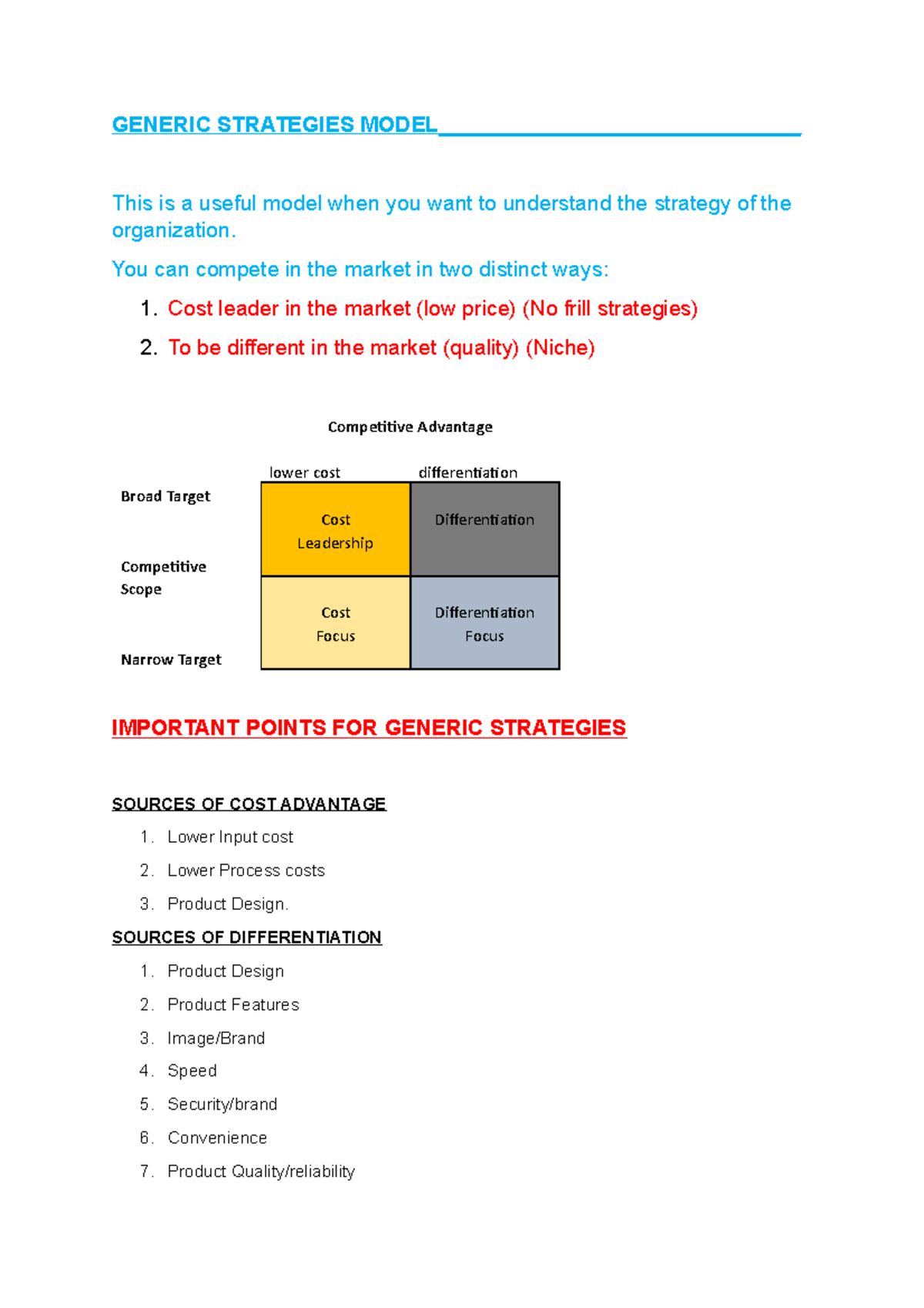 My notes on Generic Strategies - GENERIC STRATEGIES MODEL ...