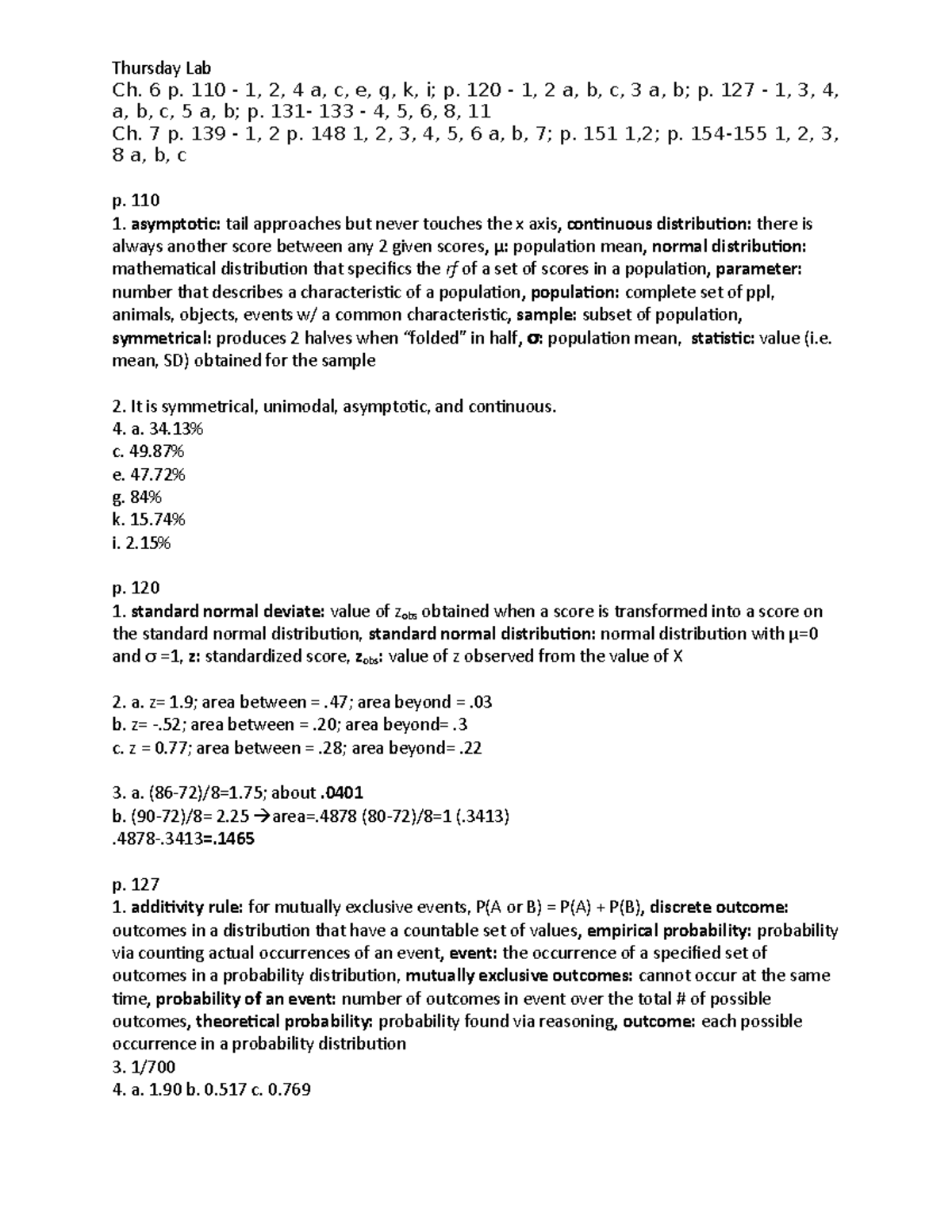 Homework assignments 6&7 - Thursday Lab Ch. 6 p. 110 - 1, 2, 4 a, c, e ...