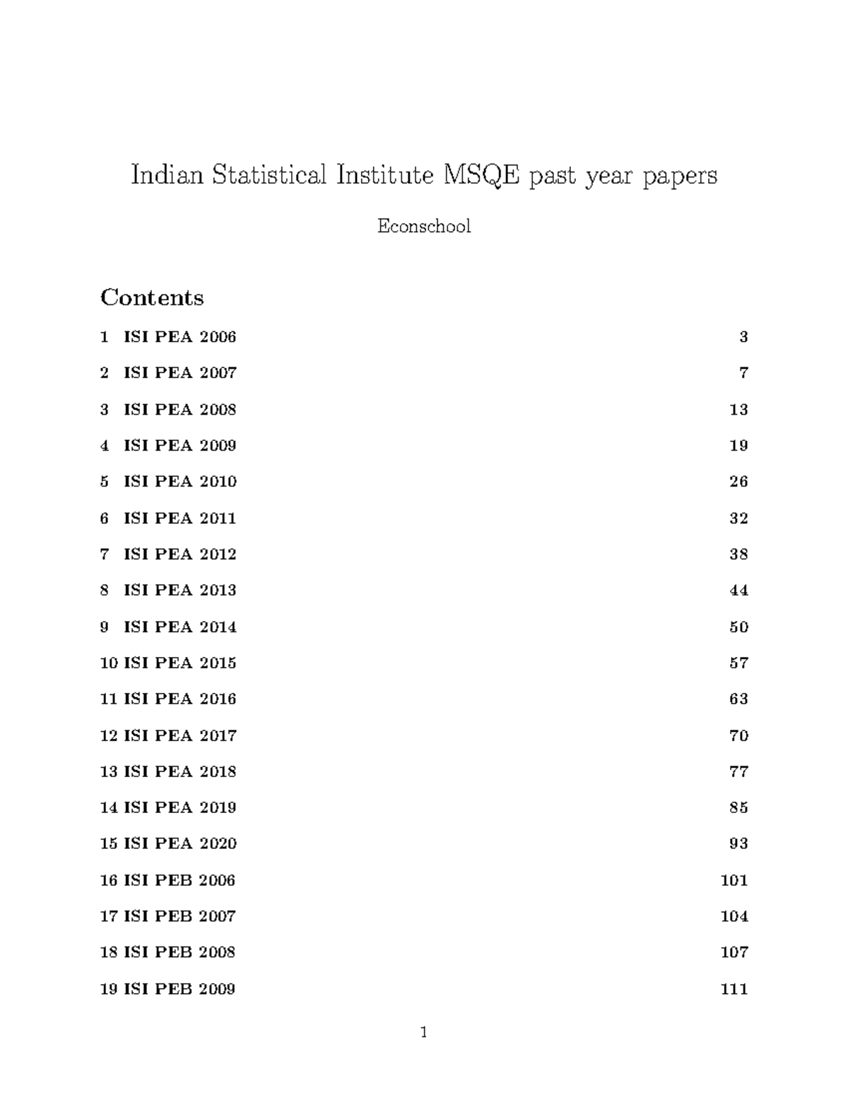 ISI practice questions - Indian Statistical Institute MSQE past year ...