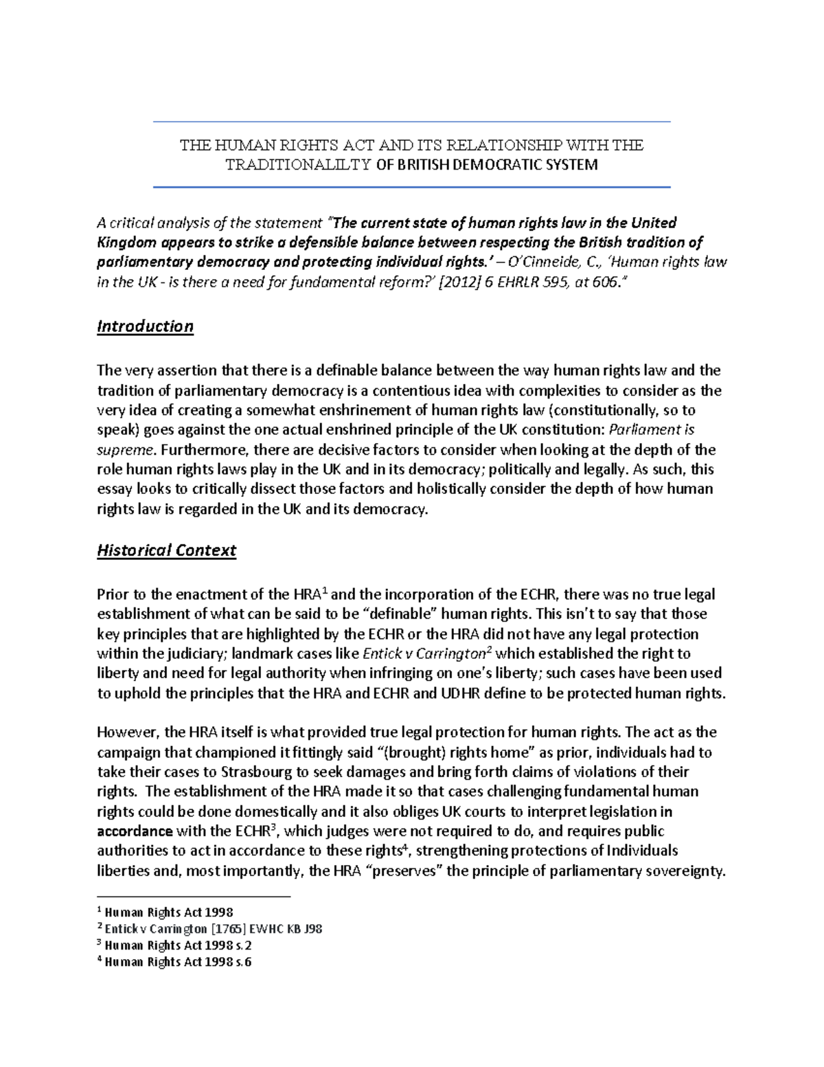 DMU Constitutional LAW Assessment answer - THE HUMAN RIGHTS ACT AND ITS ...