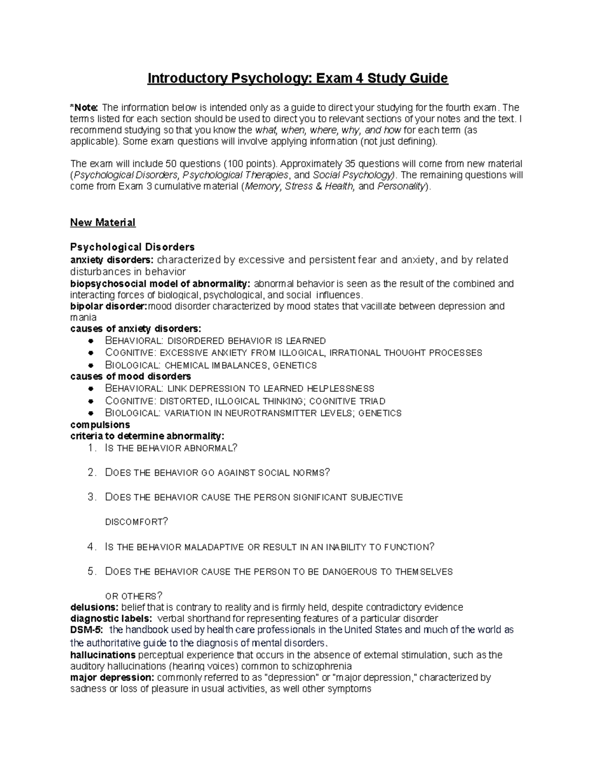 PSYCH 100 Exam 4 Study Guide - Introductory Psychology: Exam 4 Study ...
