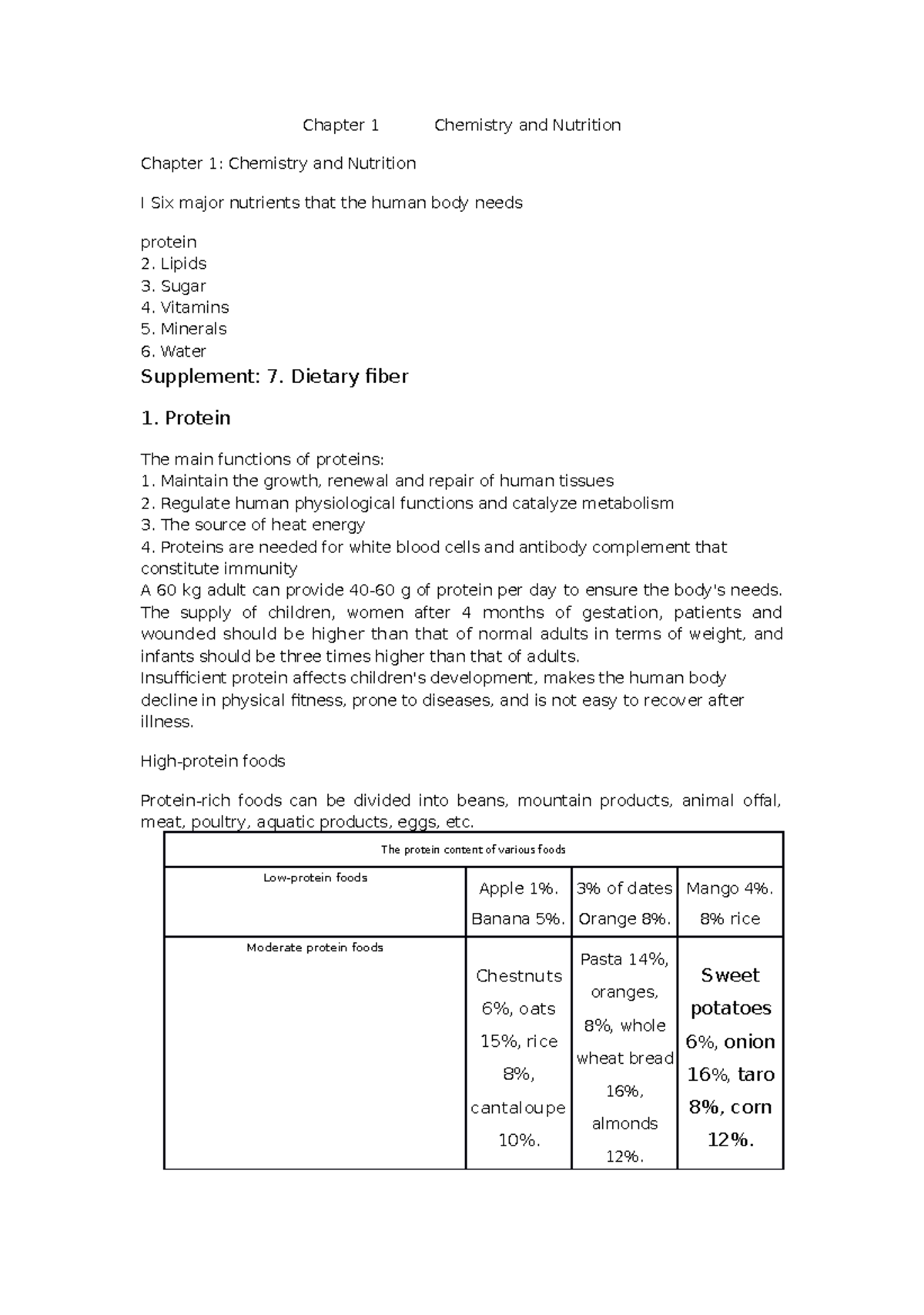 Six major nutrients that the human body needs - Chapter 1 Chemistry and ...