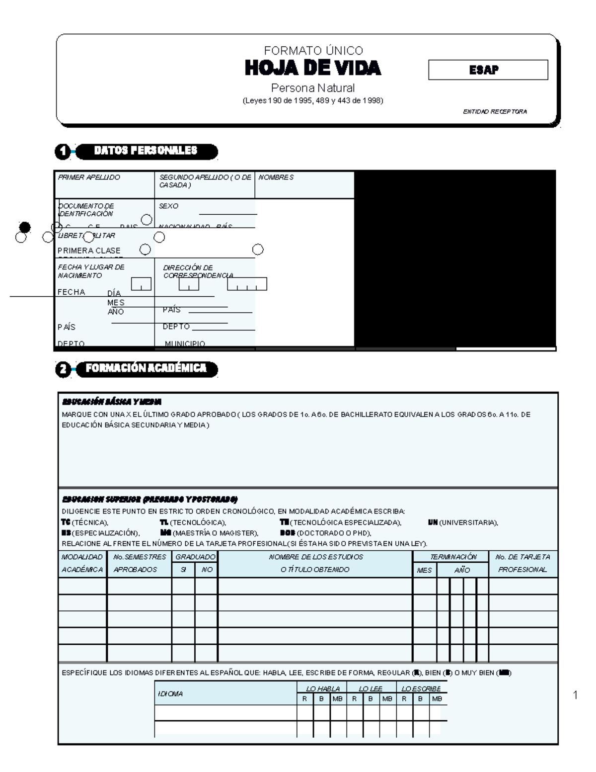 Formato unico de Hoja de vida DAFP Tolima - FORMATO ÚNICO HOJA DE VIDA ...