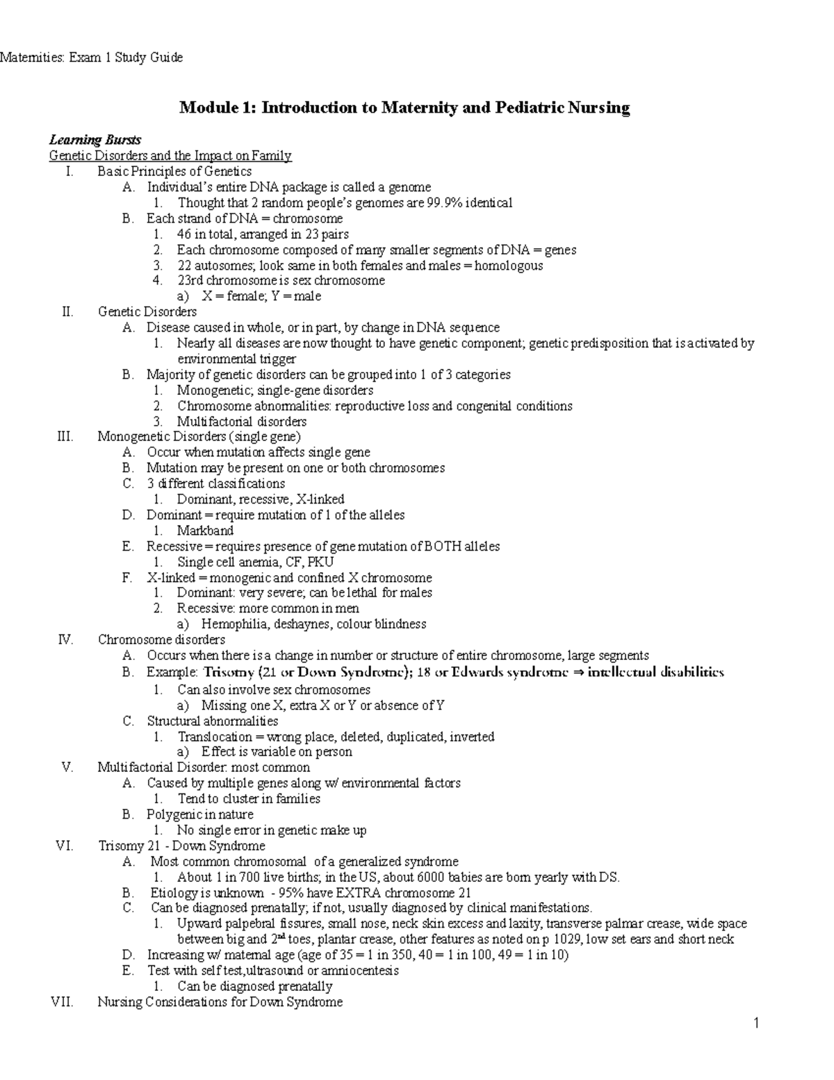 Maternities Exam 1 Study Guide - Maternities: Exam 1 Study Guide Module ...