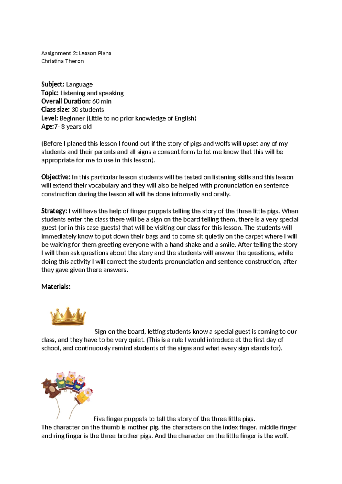 Assignment 2 Christina Theron TOTB - Assignment 2: Lesson Plans Christina Theron Subject ...